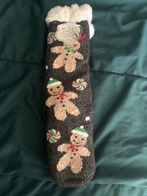 Fuzzy Babba Gingerbread Man Christmas Sherpa Warm Slipper Socks | eBay