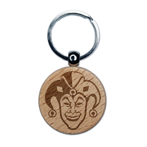 Court Jester Joker Harlequin Engraved Wood Round Keychain Tag Charm | eBay