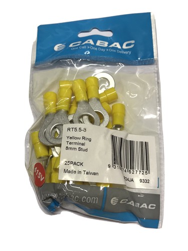 25 x Cabac Yellow Ring Terminal RT5.5-8 Eye Crimp Lug 8mm Stud | eBay