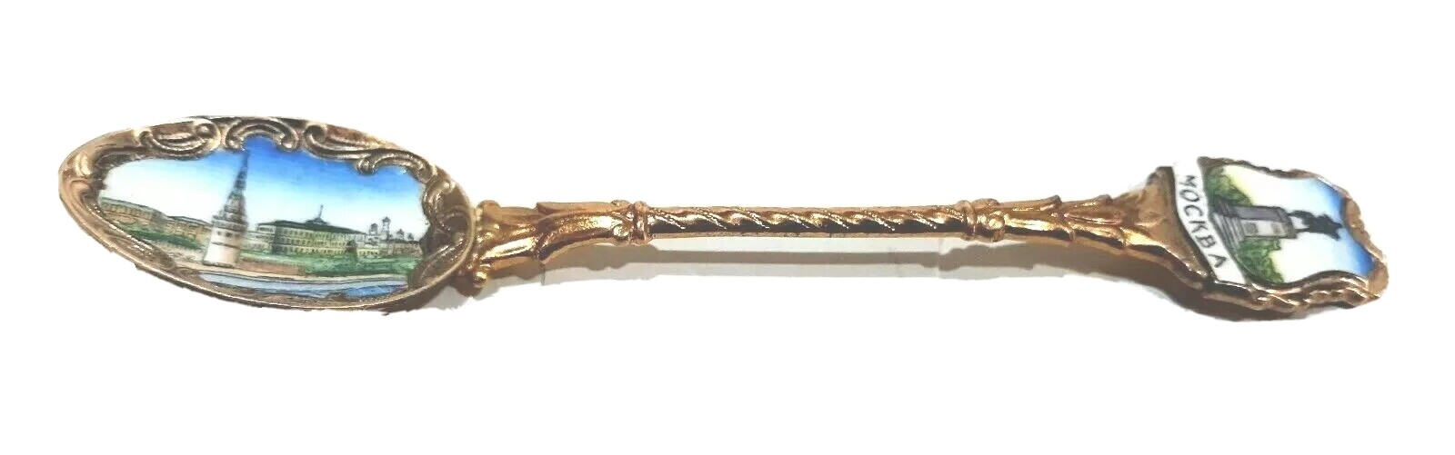 GOLD PLATED ENAMEL BOWL HANDLE TIP MOCKBA RUSSIAN RUSSIA KREMLIN ...