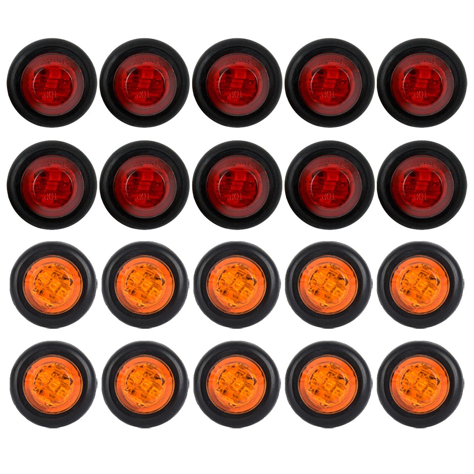 12V Red Amber Side Marker Lights Truck Trailer Round 3/4"LED Bullet ...