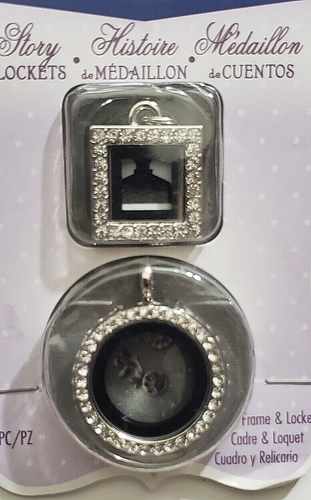 Blue Moon Beads STORY LOCKETS 2 pc Silver w/Rhinestones Metal FRAME ...