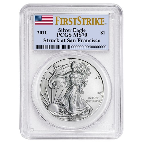 2011 $1 American Silver Eagle Struck at San Fran PCGS MS70 FS Flag ...