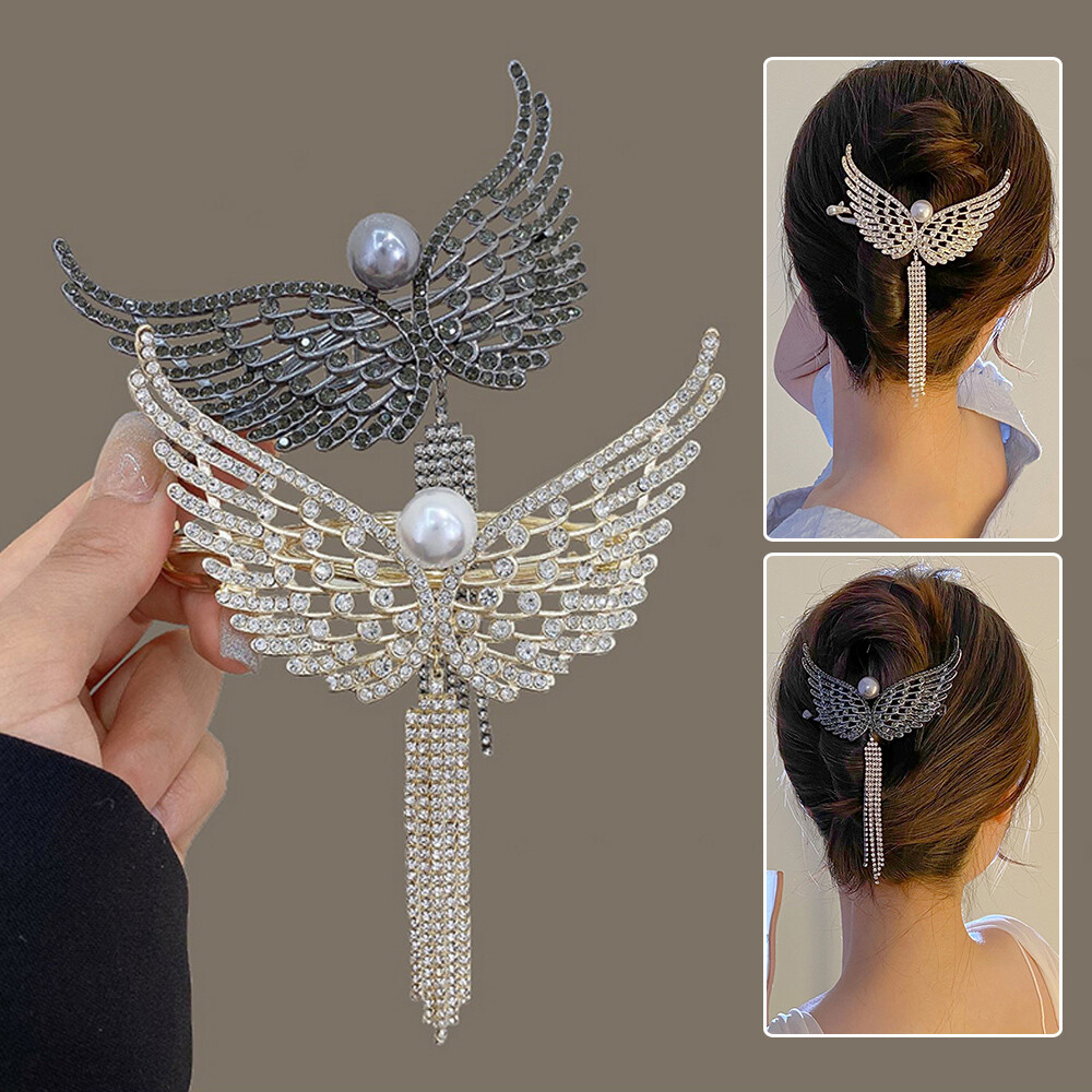 Shiny Full Rhinestone Angel Hair Clip Women Tassel Hair Claw Hair ...