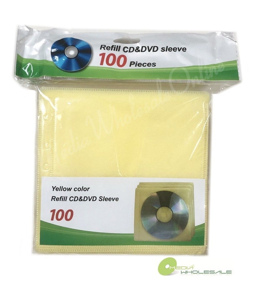 100 Non Woven CD DVD Yellow Color Double Sided Plastic Sleeve - HOLD ...