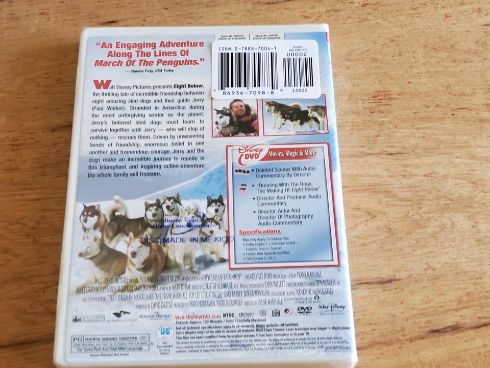 New Factory Sealed DVD Walt Disney EIGHT BELOW Paul Walker Full Screen ...