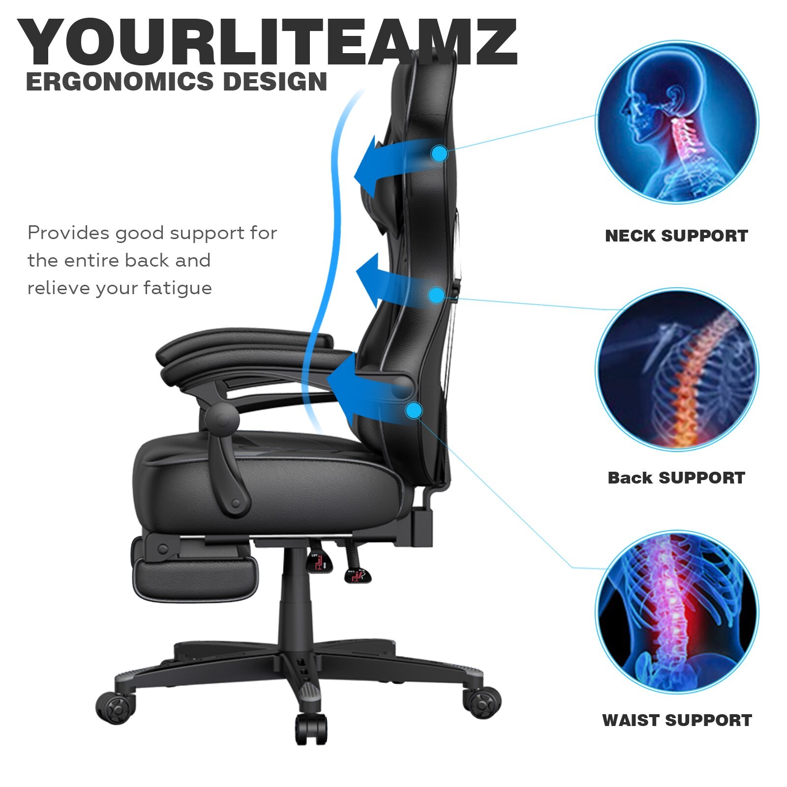 ELECWISH Gaming Chair Ergonomic Computer Office Chair Recliner Swivel ...