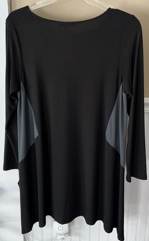 Sun Kim Comfy USA Black With Gray Silky Jersey Asymmetrical Tunic Top L ...