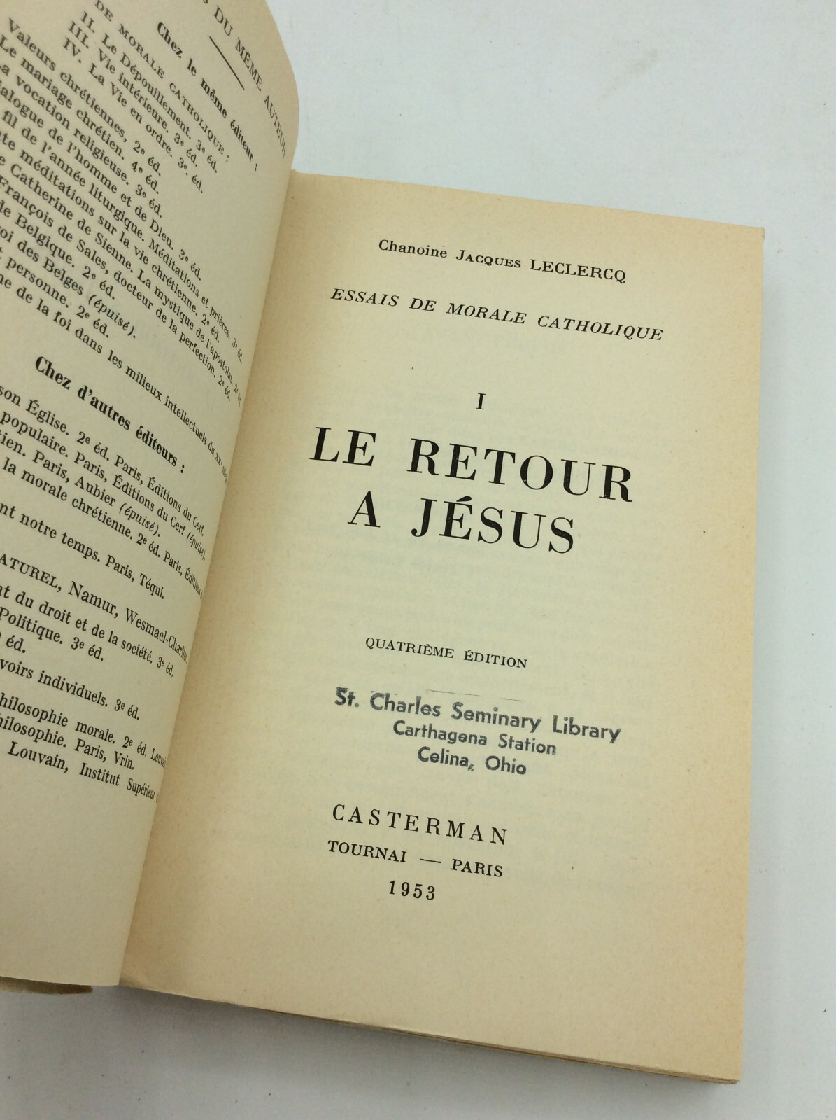 ESSAIS DE MORALE CATHOLIQUE by Chanoine Jacques Leclercq - 1953 - 4 Vol ...