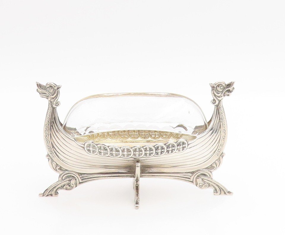 925 Sterling Silver Vintage Decorative Piece NORWAY Longboat Salt ...