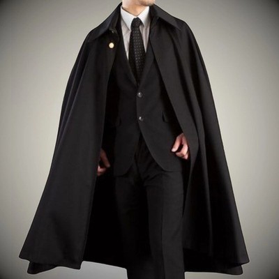Men's Cardigan Hooded Cloak Cape Coat, Men's Long Wool Cape Coat | eBay