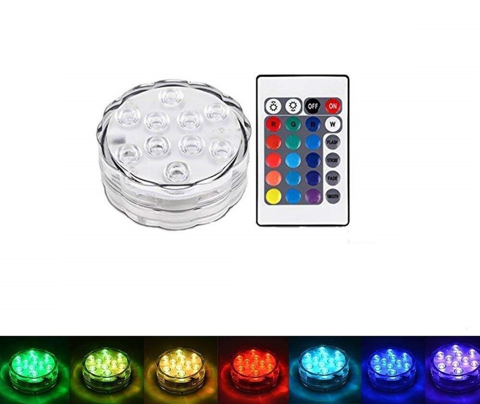 Underwater Submersible LED Lights RGB Remote Control Battery Operated ...