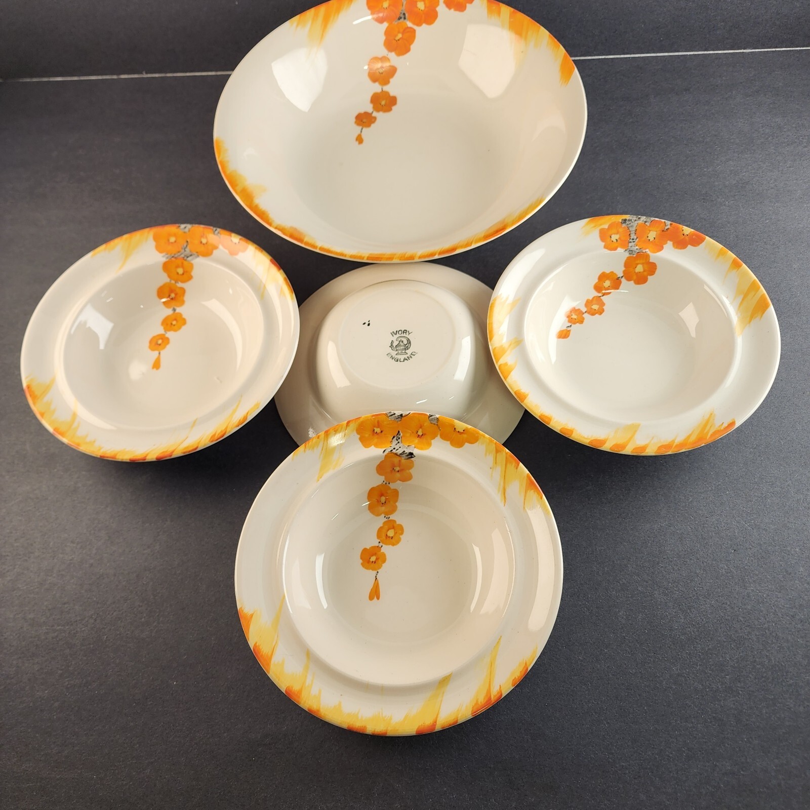 5 Pc Swinnertons Ironware Pottery Ivory Salad Dessert Bowl Set 1930s ...