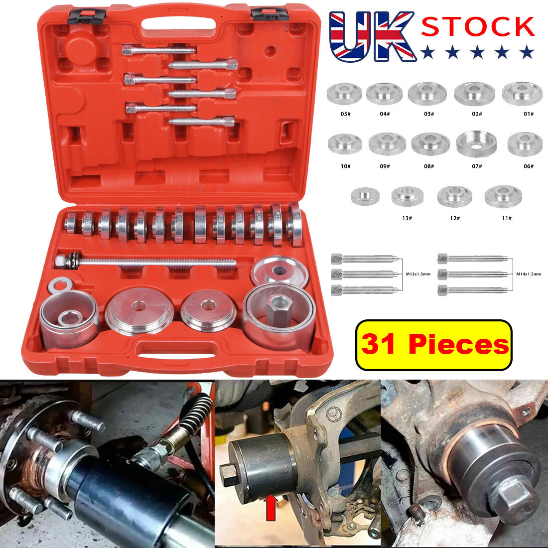 31Pcs Front Wheel Drive Bearing Puller Press Removal Installation Tool ...