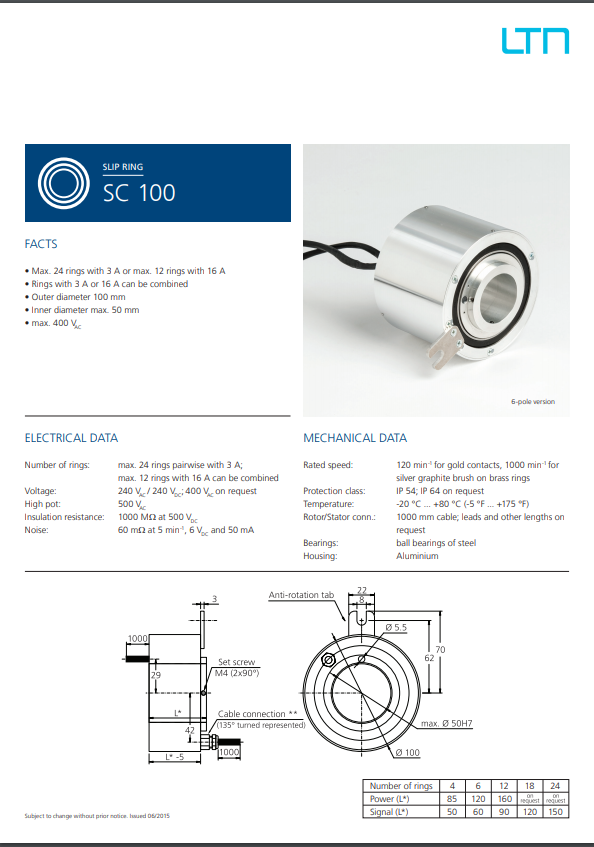 INDUSTRIAL SLIP RING ASSEMBLY - LTN SERVOTECHNIK GMBH SC100-08/14-C43 ...