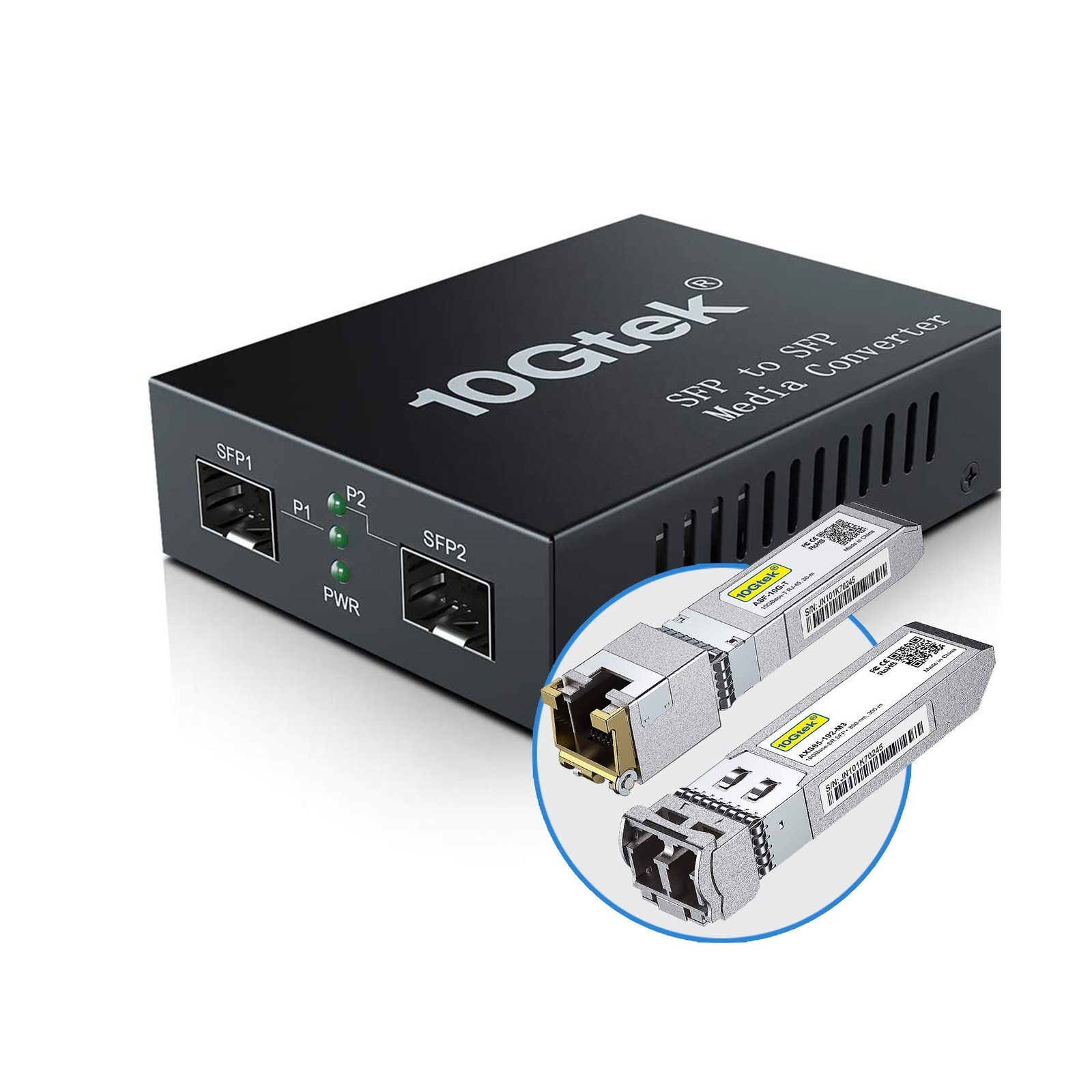 10GbE SFP+ Media Converter, Fiber to 10G Copper UTP Ethernet Media ...