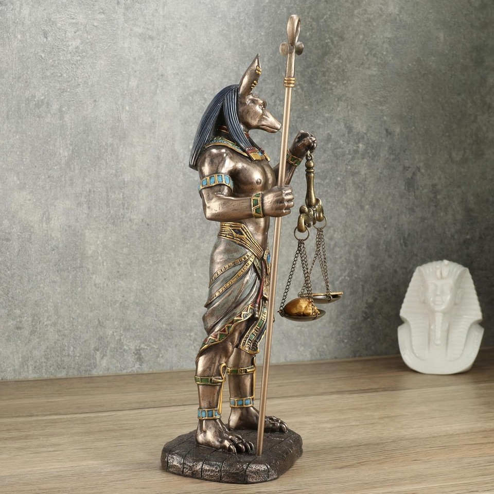 10 5/8 Inch Anubis Holding Ankh Staff and Scale Resin Sculpture Cold ...
