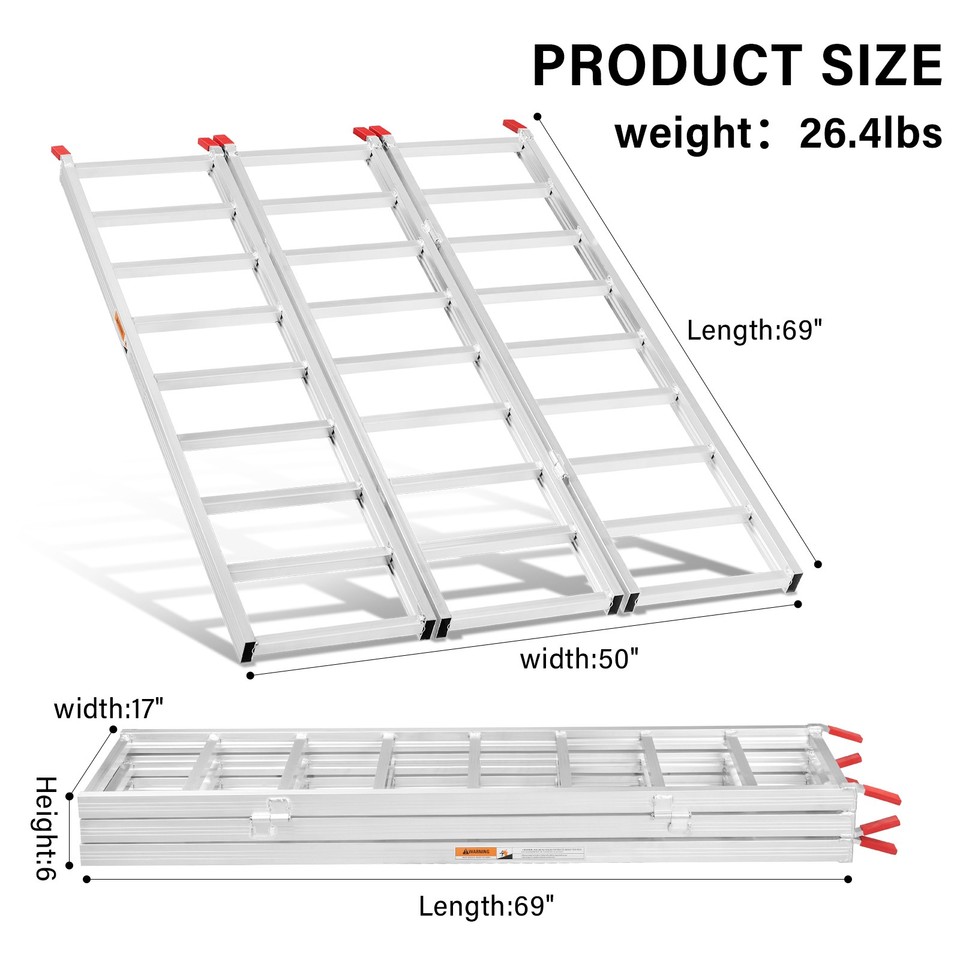 69inch Aluminum Loading Tri-Fold Ramp Pickup Truck Motorcycle ATV ...
