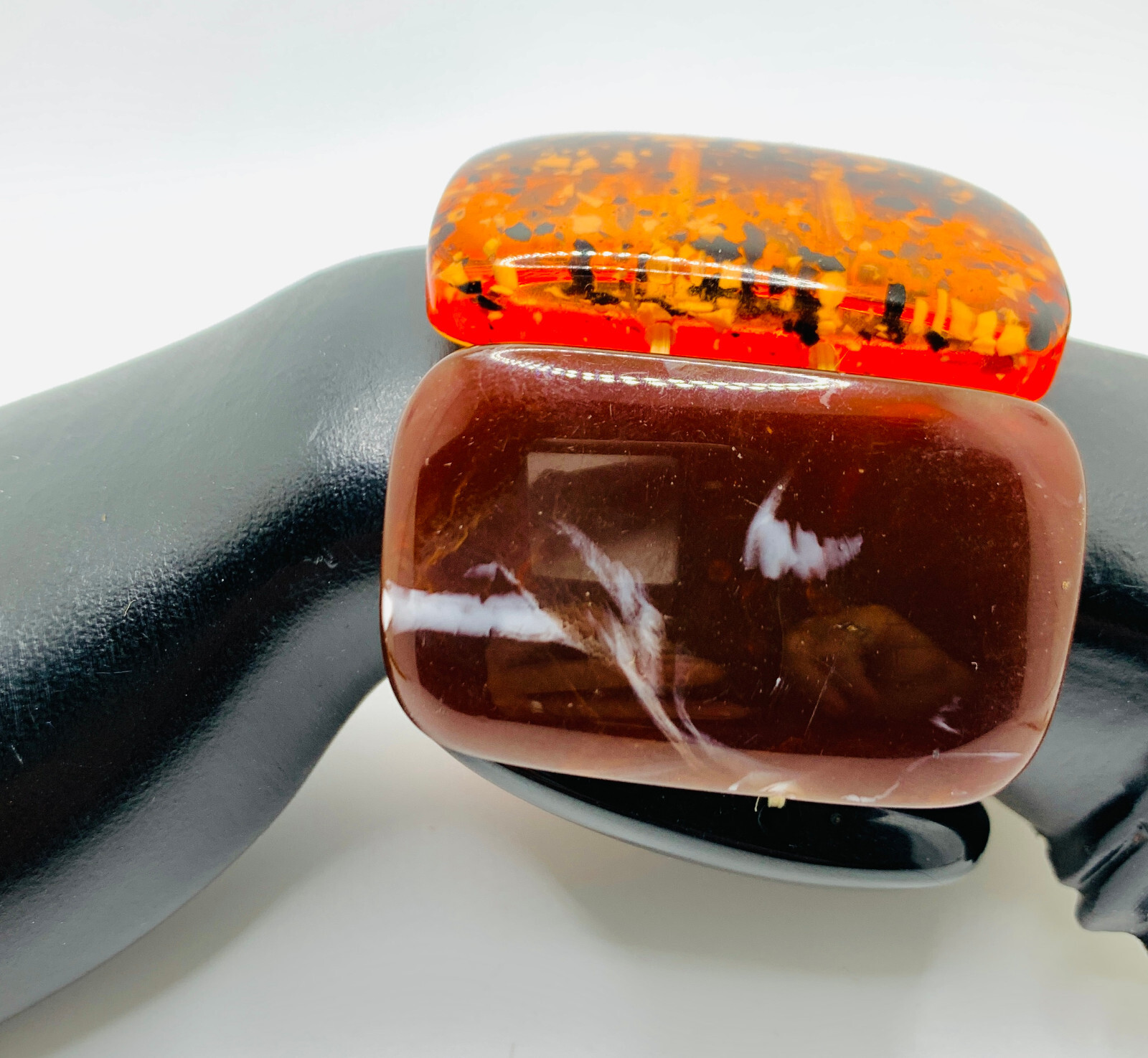 VTG Bakelite Lucite Confetti Root Beer Wide Panel Ela… - Gem