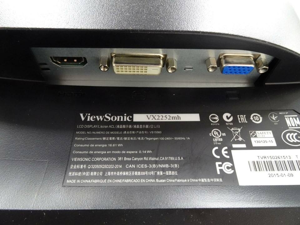 ViewSonic VX2252mh Computer Monitor LCD 22" 1920 X 1080 Built-In ...