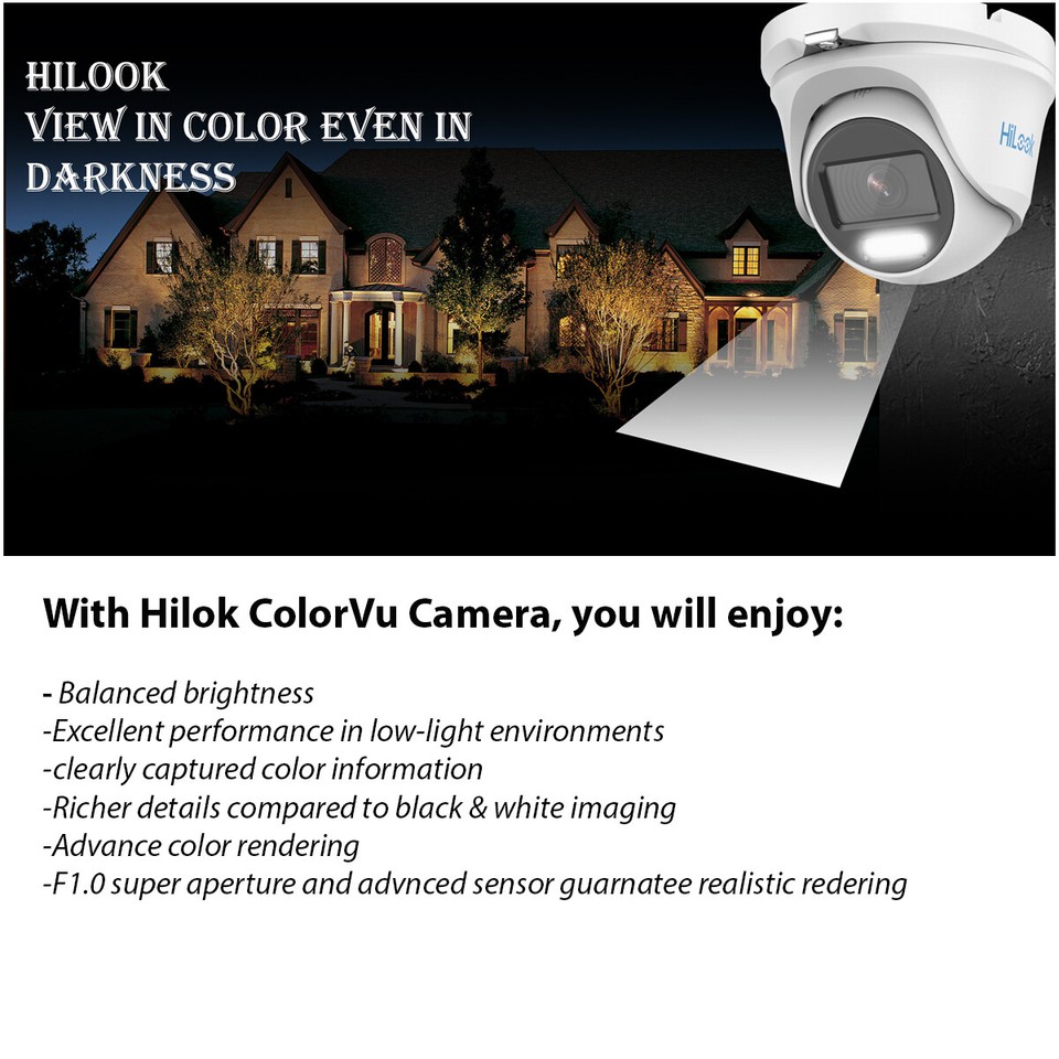 HIKVISION COLORVU CCTV SYSTEM HILOOK 1080P FULL HD NIGHT & DAY COLOR ...