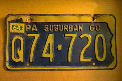 Vintage 1960 PENNSYLVANIA SUBURBAN LICENSE PLATE WITH 1964 STICKER-Q74 ...