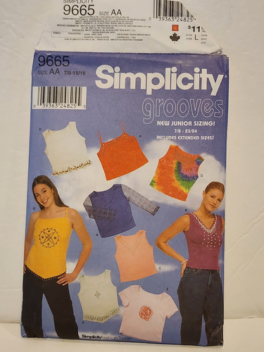 Simplicity 9665 grooves new jr sizing sewing pattern tops 7/8-15/16 ...