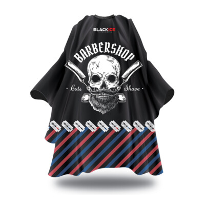 Black Ice Barber Cutting Styling Cape "Skull Barber" Hook Closure 59 ...