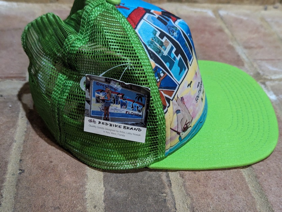 Key West Florida CAP Red Bike Brand Green Hat Beach NWT Snorkel Yacht ...