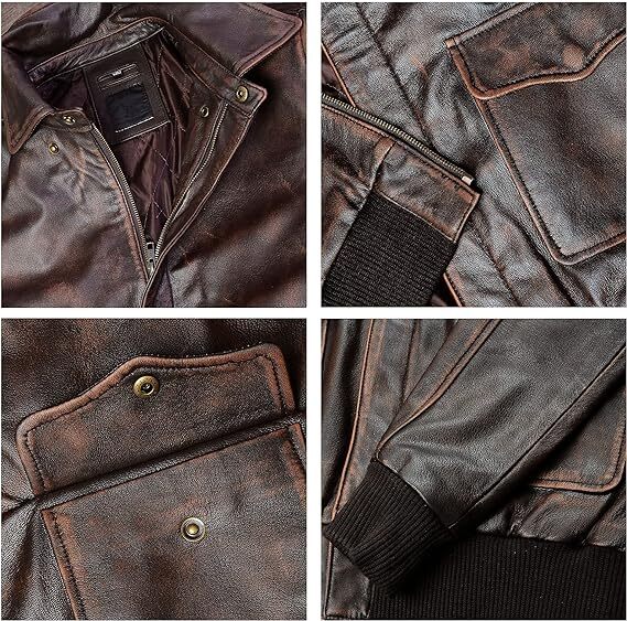 Mens A2 Flight Pilot Vintage Air Force Aviator Cockpit Bomber Leather ...