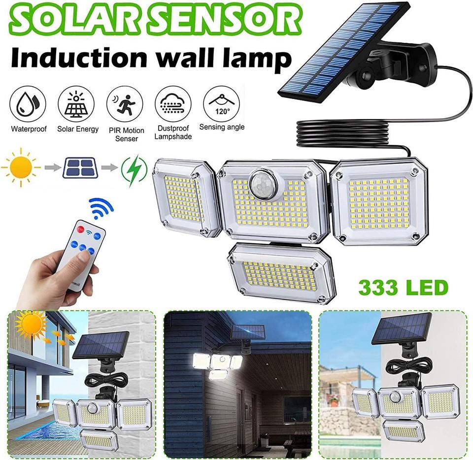 3000LM 333 LED Solar Lights Outdoor Waterproof Motion Sensor Security ...