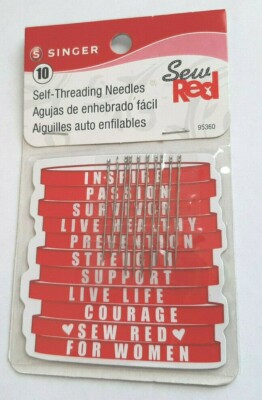 SINGER 10 Self Threading Needles & SEW RED HEART Bracelet Magnet Sewing ...