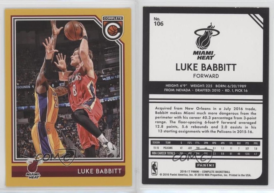 2016-17 Panini Complete Gold Luke Babbitt #106 o6n | eBay