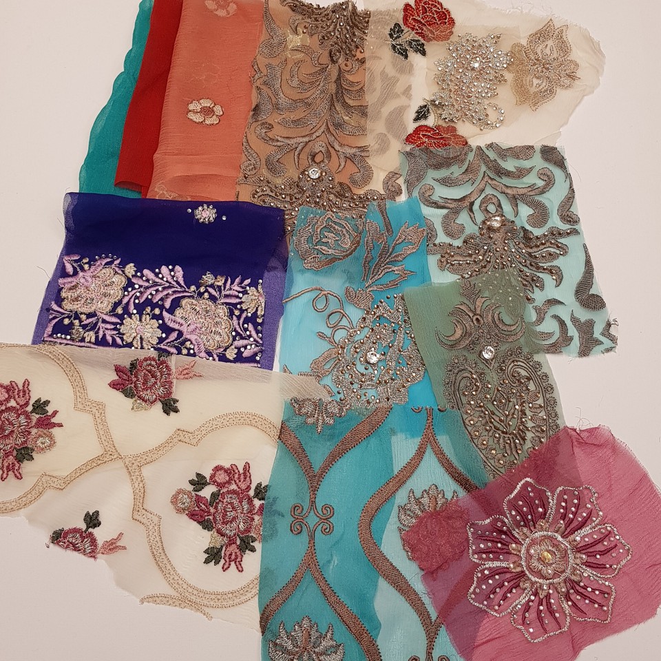 Sari scraps beaded embellished fabric offcuts art projects sequin ...