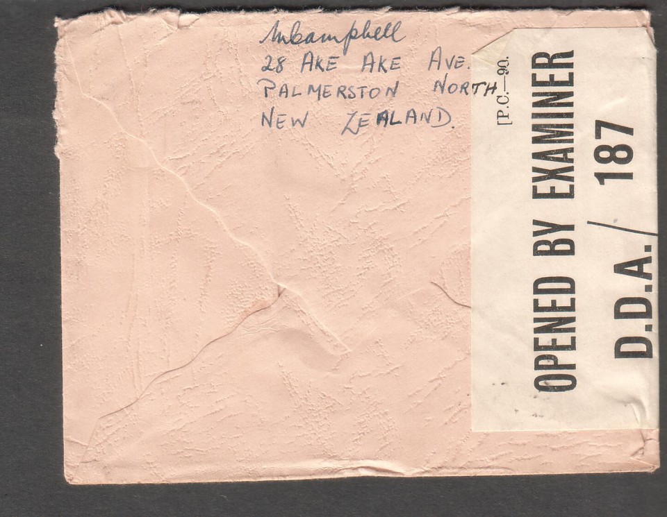 New Zealand 1943 WWII censor cover M Campbell Palmerston North to St ...