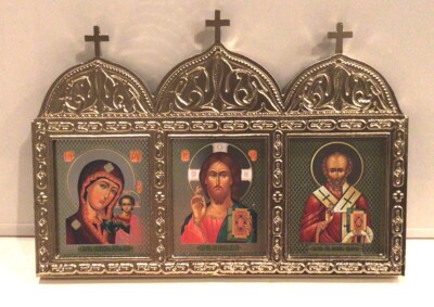 Orthodox magnet Icon-triptych Our Lady of Kazan, Jesus Christ, St ...
