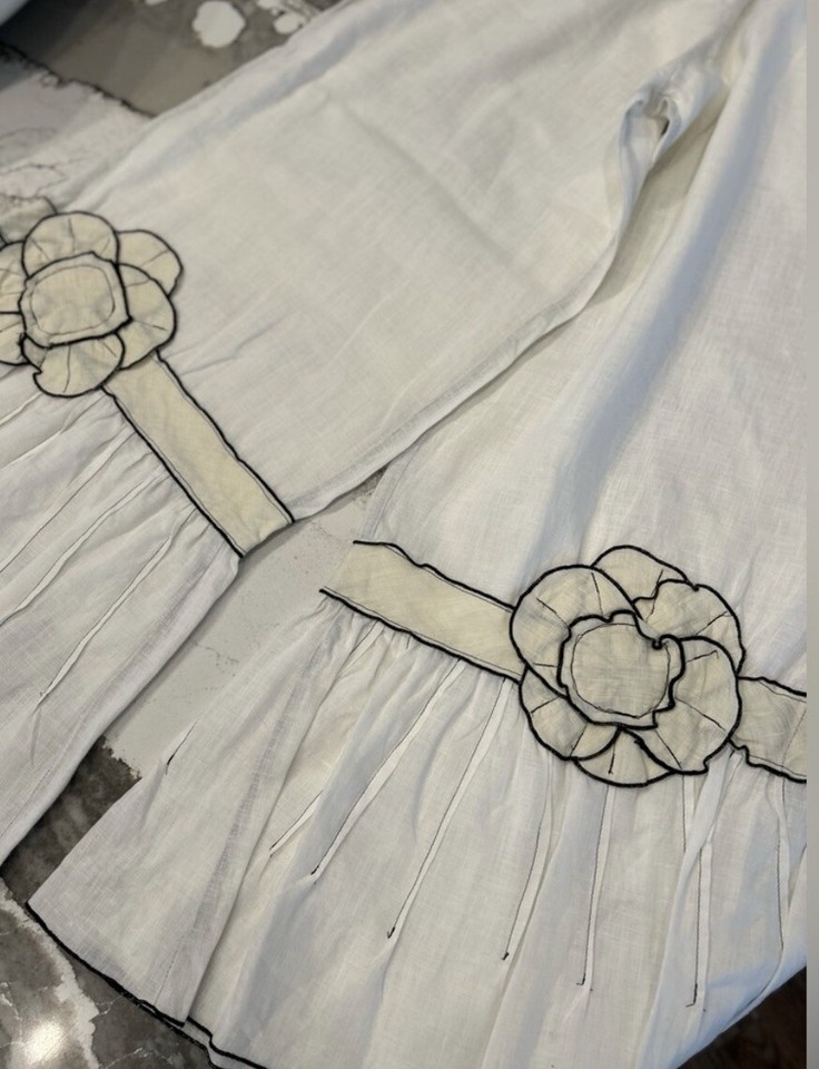 Sarah Clemens Custom Linen White Ivory Ruffle Flower Bloomers & Top Set ...