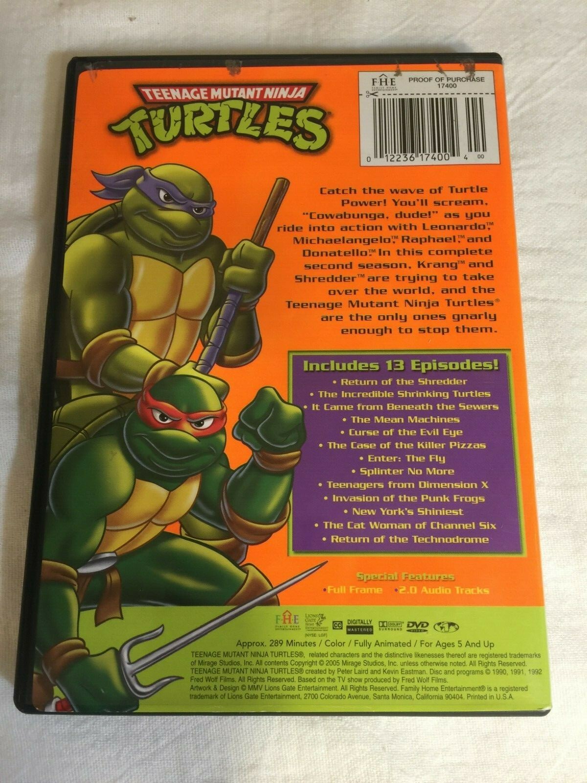 Teenage Mutant Ninja Turtles Volume 2 DVD 13 Episodes Animated Cartoon ...