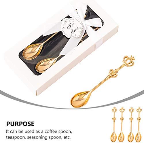 8pcs Stainless Steel Golden Coffee Cake Spoon Crown Cake Spoons Small ...