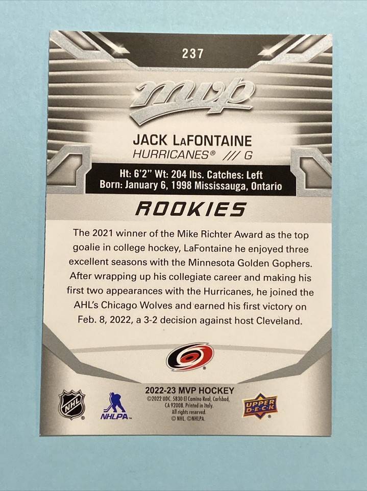 2022-23 Upper Deck MVP Silver Script Jack LaFontaine SP #237 Rookie RC ...