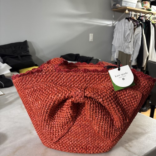 Kate Spade New York x Target Red Raffia Bow Tote Bag | eBay