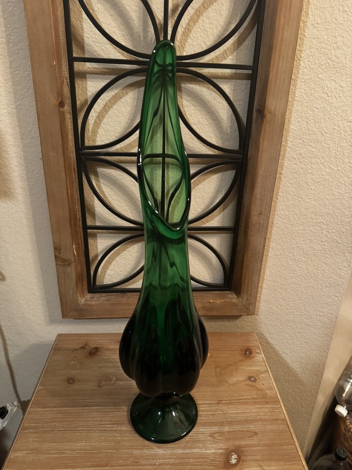 Vintage Viking Glass Epic 6 Petal Evergreen Emerald Green Swung Vase 19 ...