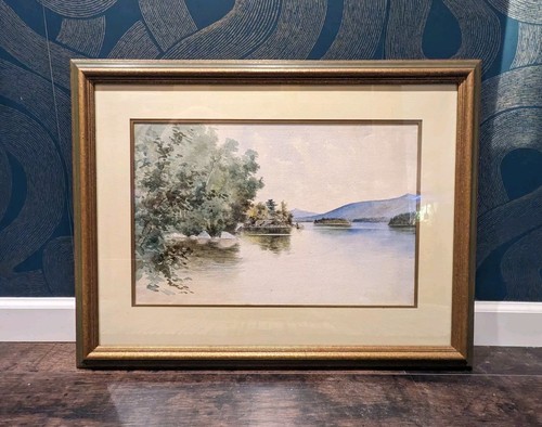 Antique Walter Chaloner Watercolor painting. Framed Lake Scene. 25 3/8 ...