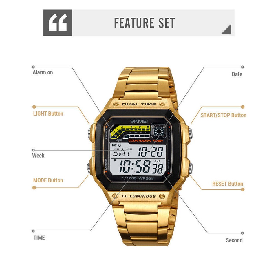 SKMEI Men Digital Watch Square Wristwatch Male Steel Watch Fashion ...