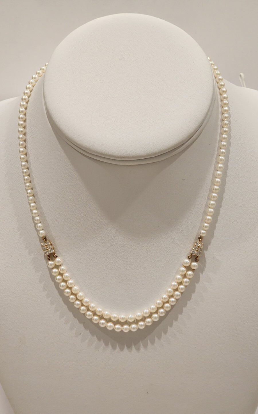 14K Gold Diamonds Japanese Pearl Necklace 16" - Gem