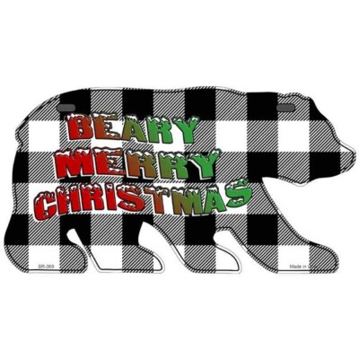 Beary Merry Christmas White Bear Shaped License Plate Sign Plaque Tag ...