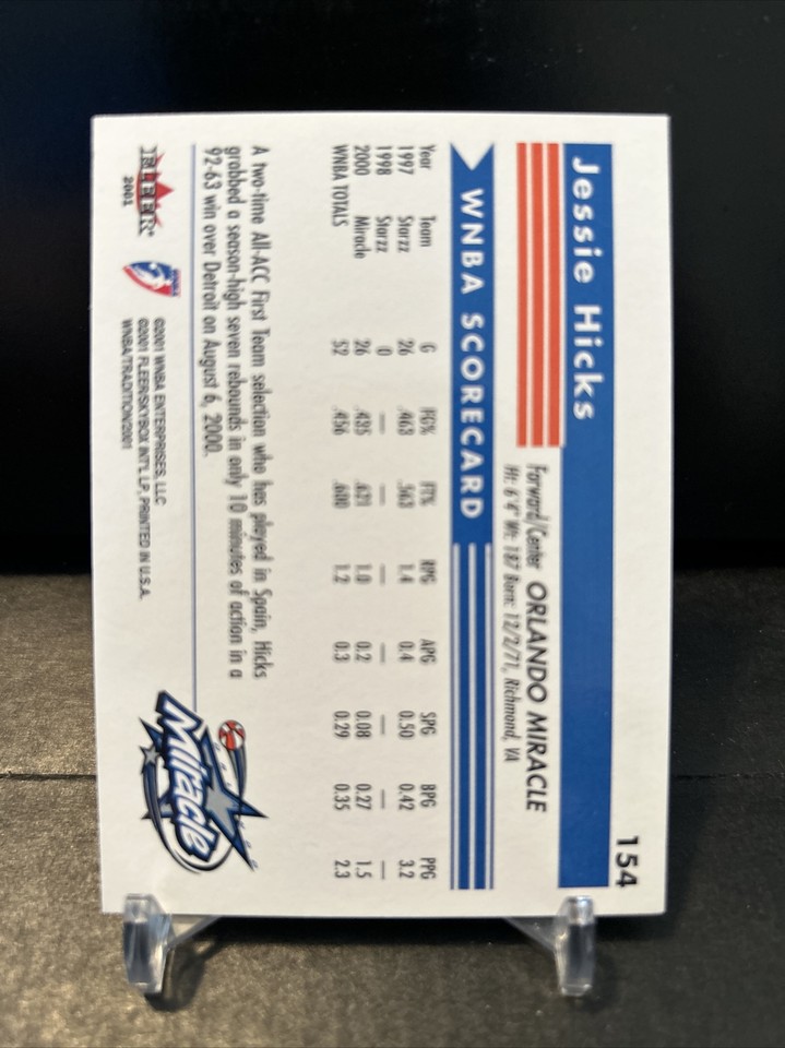 2001 Fleer Tradition WNBA Jessie Hicks Orlando Miracle #154 | eBay