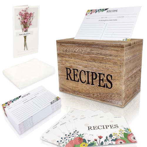 feasteery Recipe Box,100 Cards with Dividers,100 Brown-100Card, Brown ...