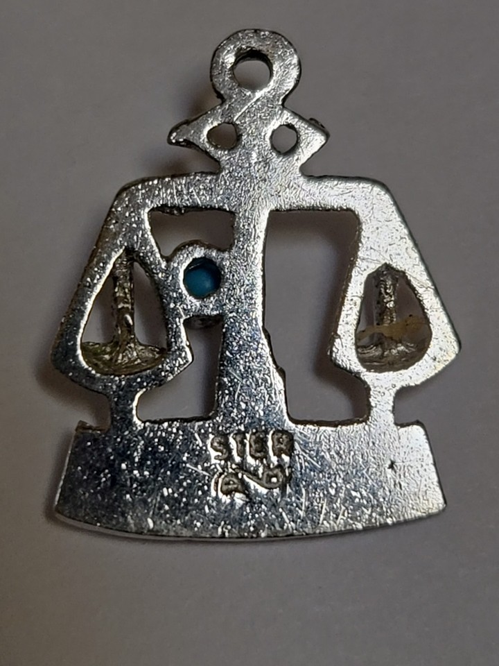 Sterling Silver ~ LIBRA Charm ~ With TURQUOISE ~ RARE!~ Libra Scale ...