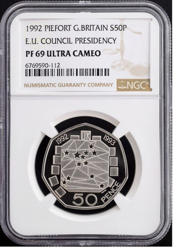 1992 50P PIEDFORT Silver Proof FIFTY PENCE COIN EU COUNCIL NGC PF69 ...